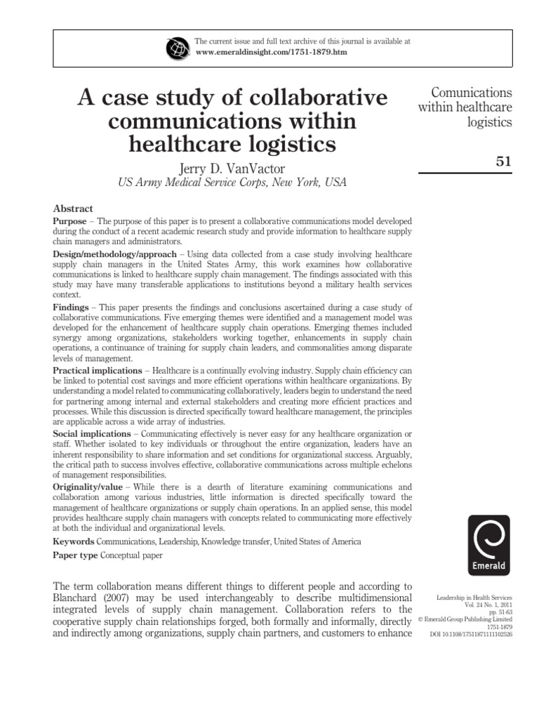 Collaborative Communication in Healthcare Logistics | PDF | Supply ...
