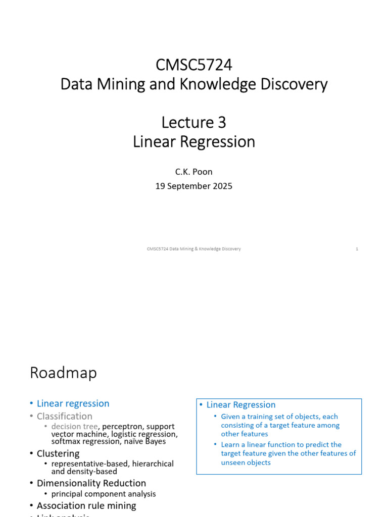 DataMining-Lec3 Linear Regression | PDF | Regression Analysis | Linear ...