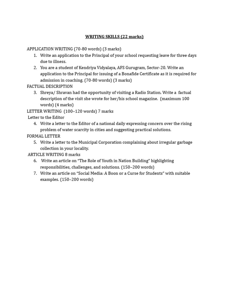 Writing Skills: Application and Letter Tasks | PDF
