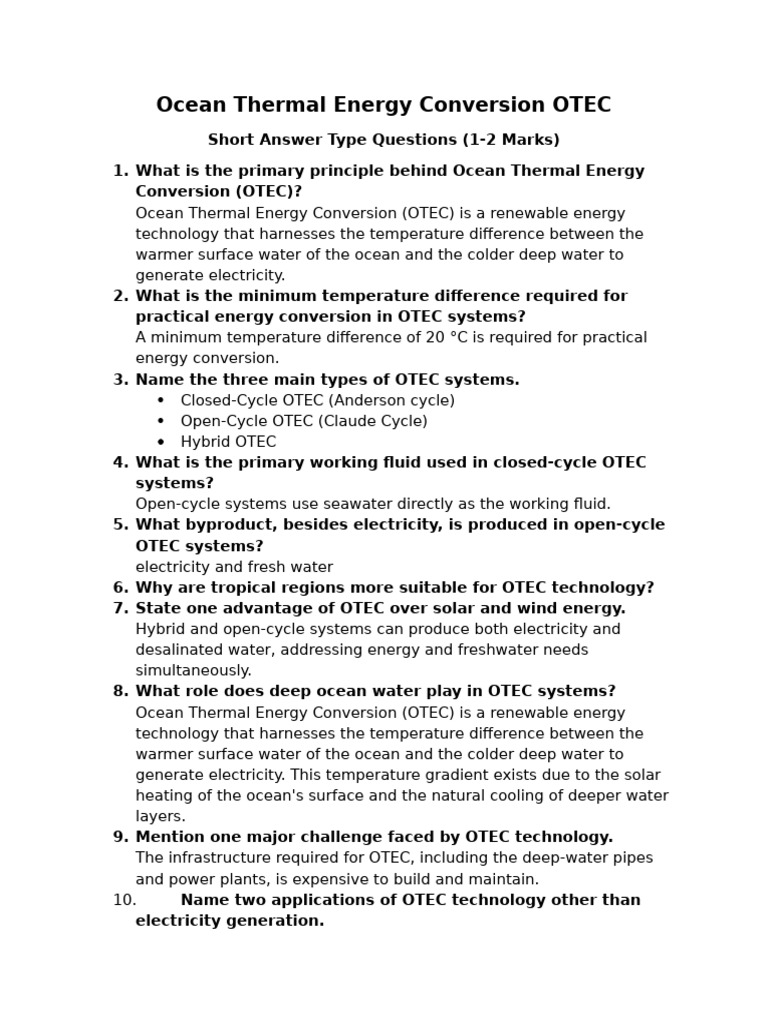 Ocean Thermal Energy Conversion Explained | PDF | Desalination | Water