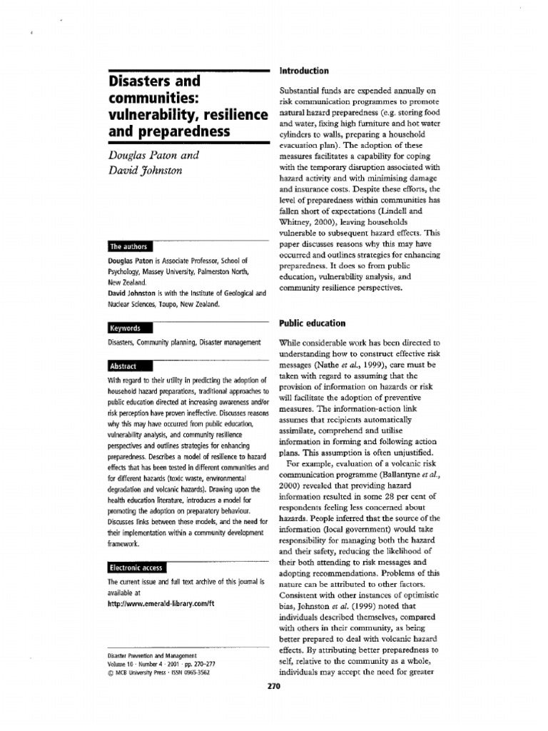 Disasters and Communities Vulnerability Resilience | PDF