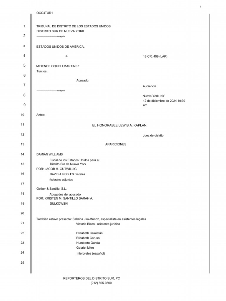 Testimonio de Devis Rivera Maradiaga en el caso contra Midence Oquelí ...