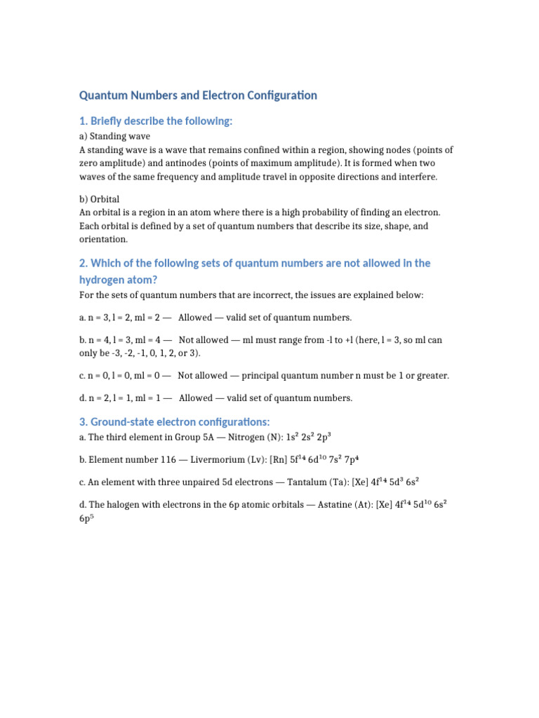 Quantum Numbers & Electron Configurations | PDF