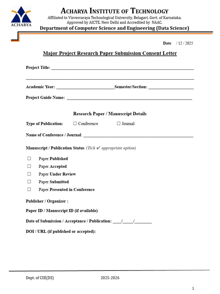 Major Project Submission Consent Form | PDF