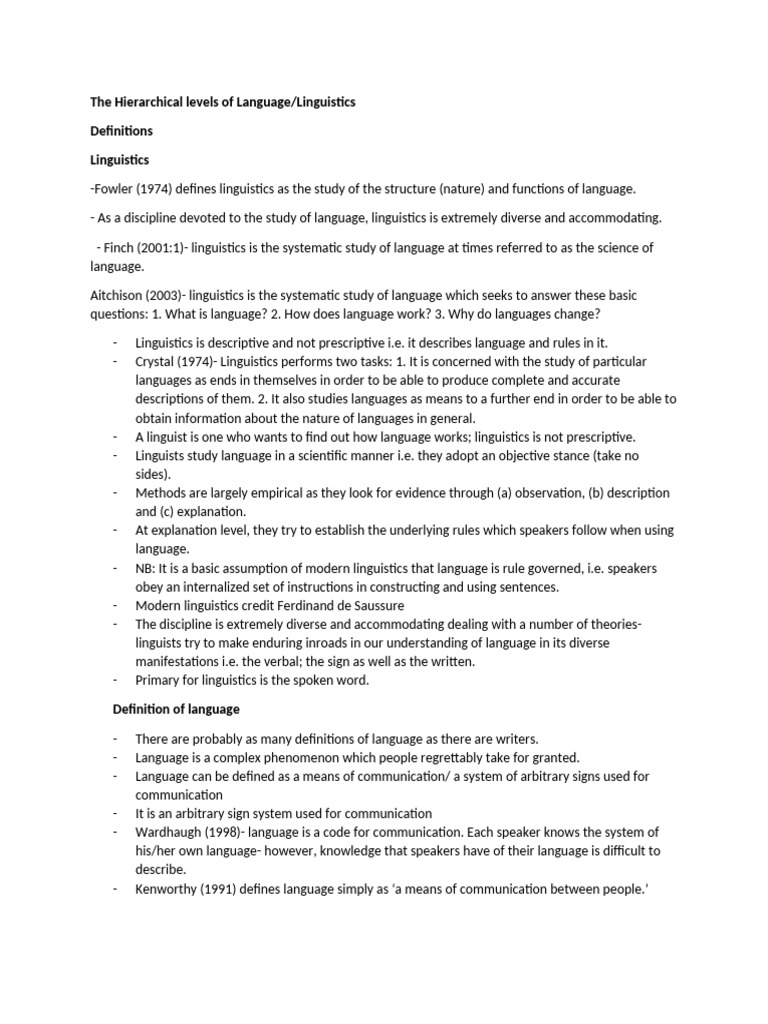 Understanding Linguistics Hierarchy | PDF | Linguistics | Thought