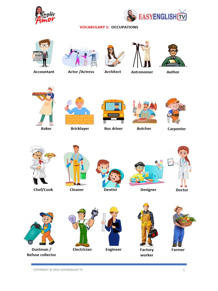 Vocabulary 1 - Occupations - Eetv | PDF