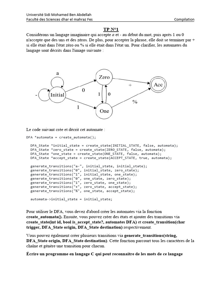 Automate DFA pour langage binaire | PDF