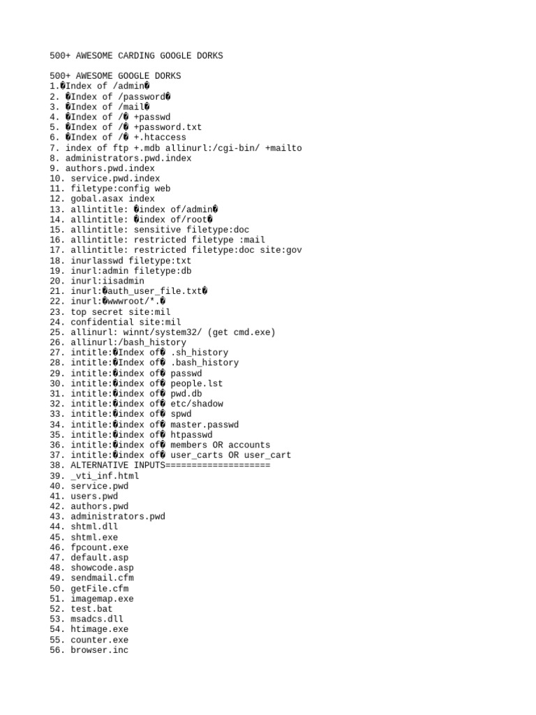 619809485 500 Dorks Para Cc Carding | PDF | Hypertext | Information ...