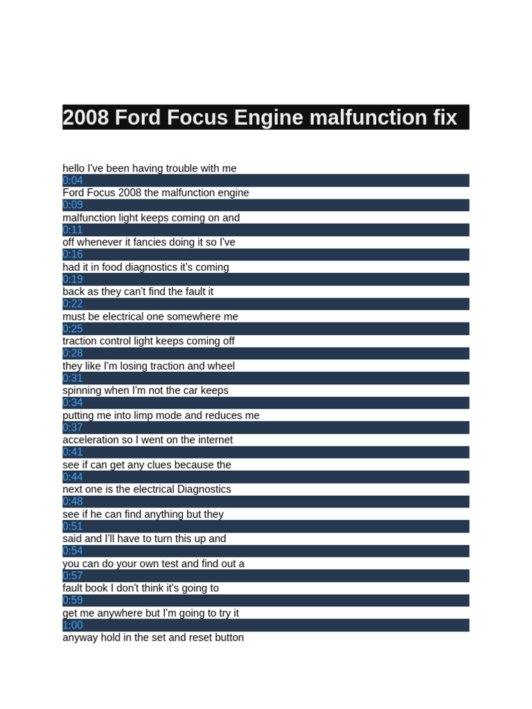 2008 Ford Focus Engine Malfunction Fix | PDF