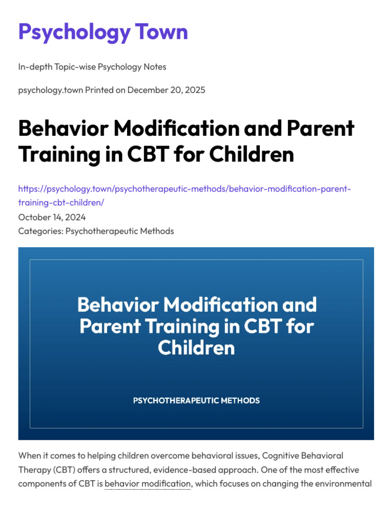 Behavior Modification and Parent Training in CBT for Children ...