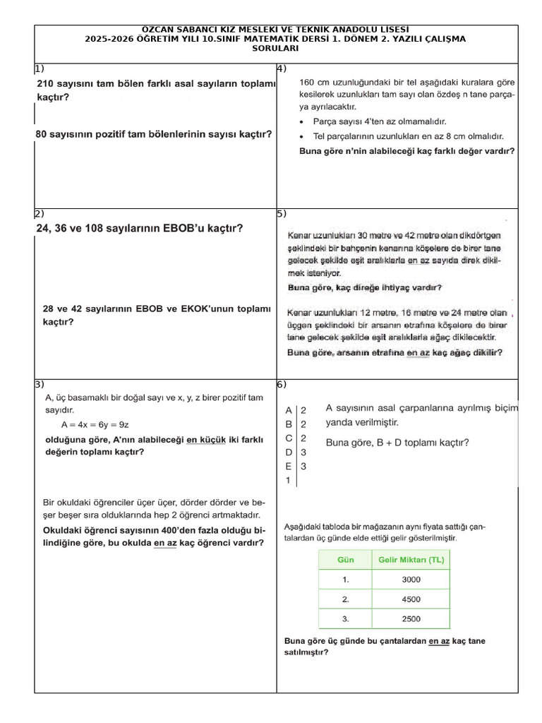 10 Mat Çalışma Soruları | PDF