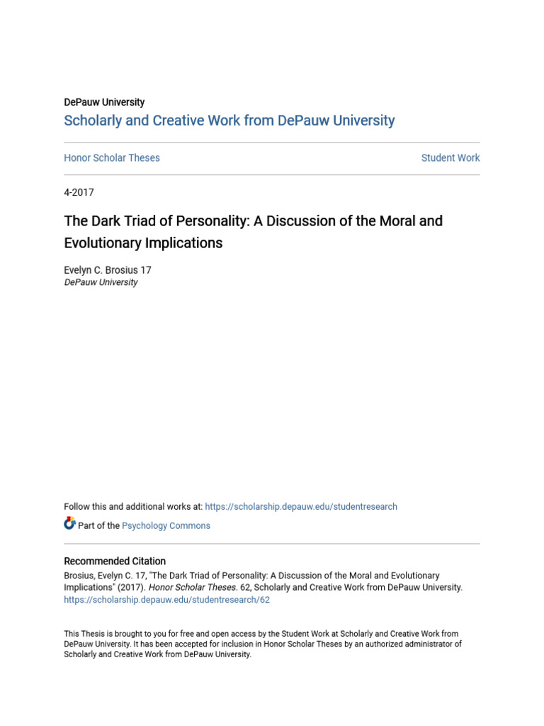 The Dark Triad of Personality_ a Discussion of the Moral and Evol | PDF ...