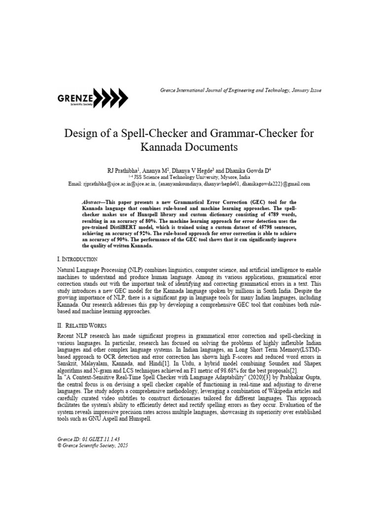 Design of a Spell-Checker and Grammar-Checker ForKannada Documents ...
