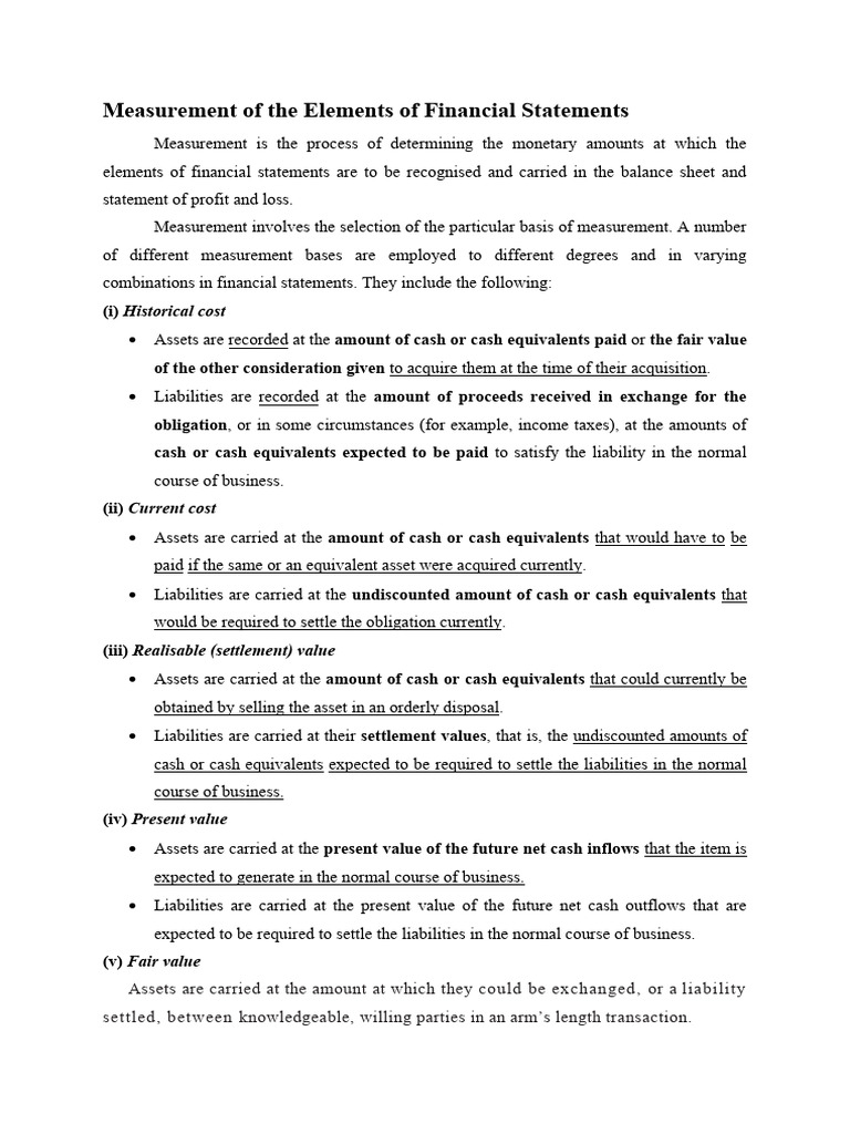 Financial Statement Measurement Methods | PDF | Historical Cost ...