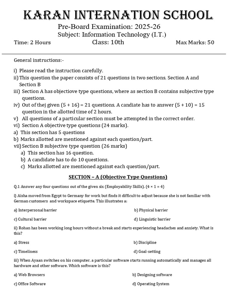 Class x Pre Board | PDF | Spreadsheet | Computing