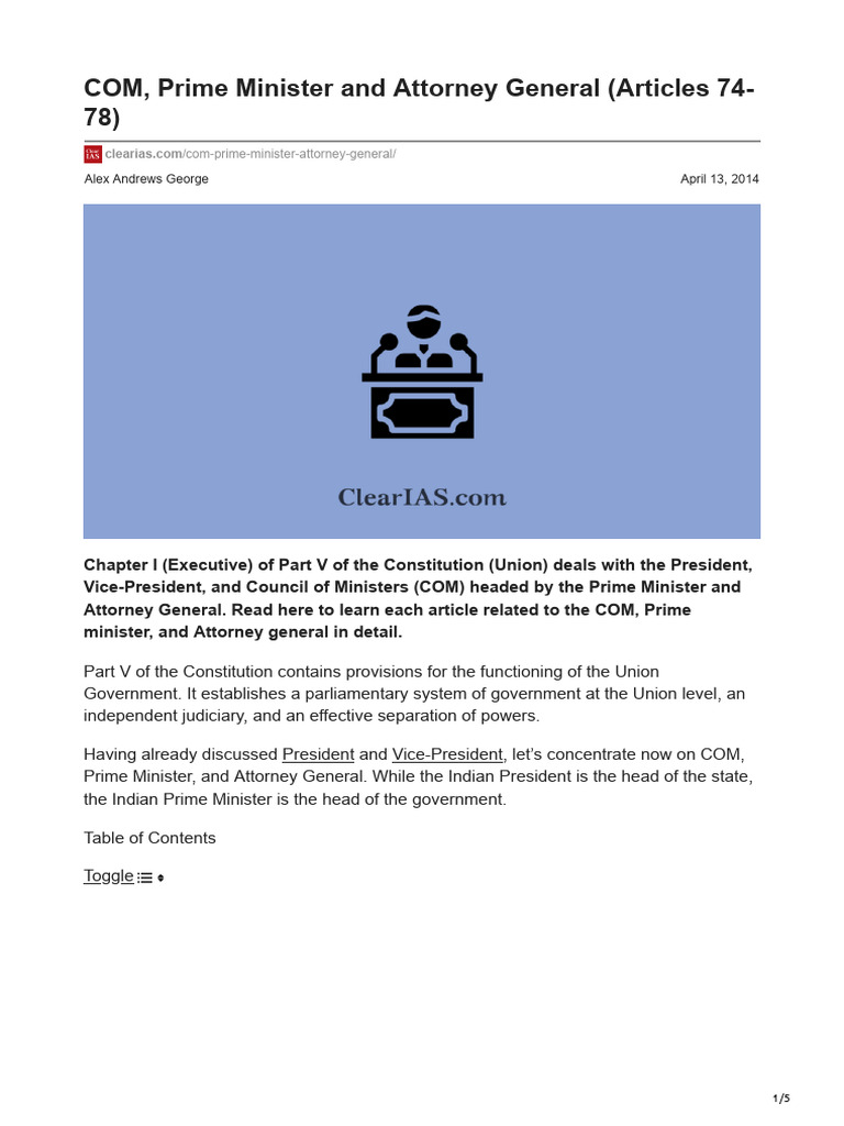 Clearias.com-COM Prime Minister and Attorney General Articles 74-78 ...