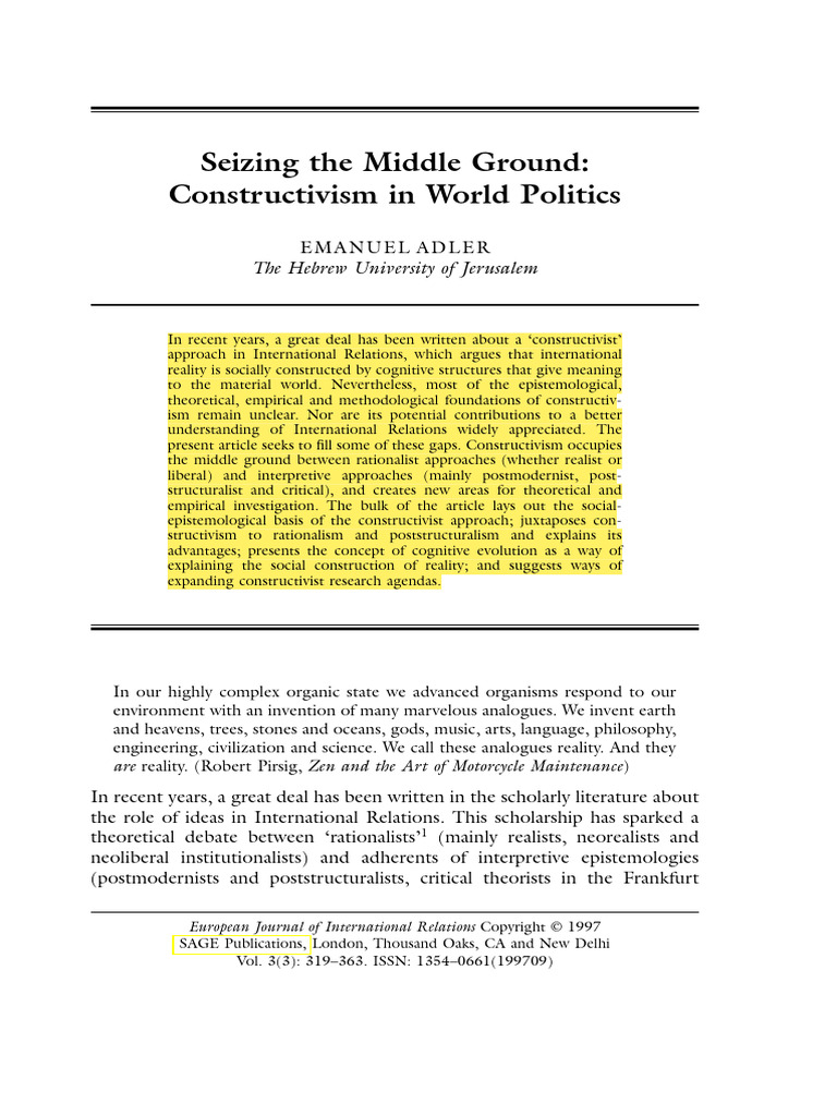Adler, Emanuel Seizing the Middle Ground Constructivism | PDF ...