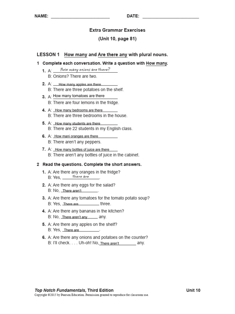 Grammar Exercises for Count Nouns | PDF | Cuisine | Foods