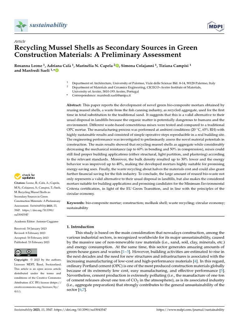 Recycling Mussel Shells as Secondary Sources in Gr | PDF | Waste ...