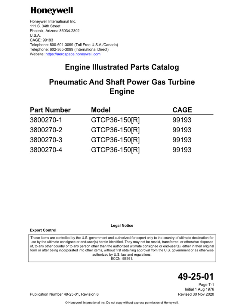 Honeywell GTCP36-150 Engine Parts Catalog | PDF | Damages | License