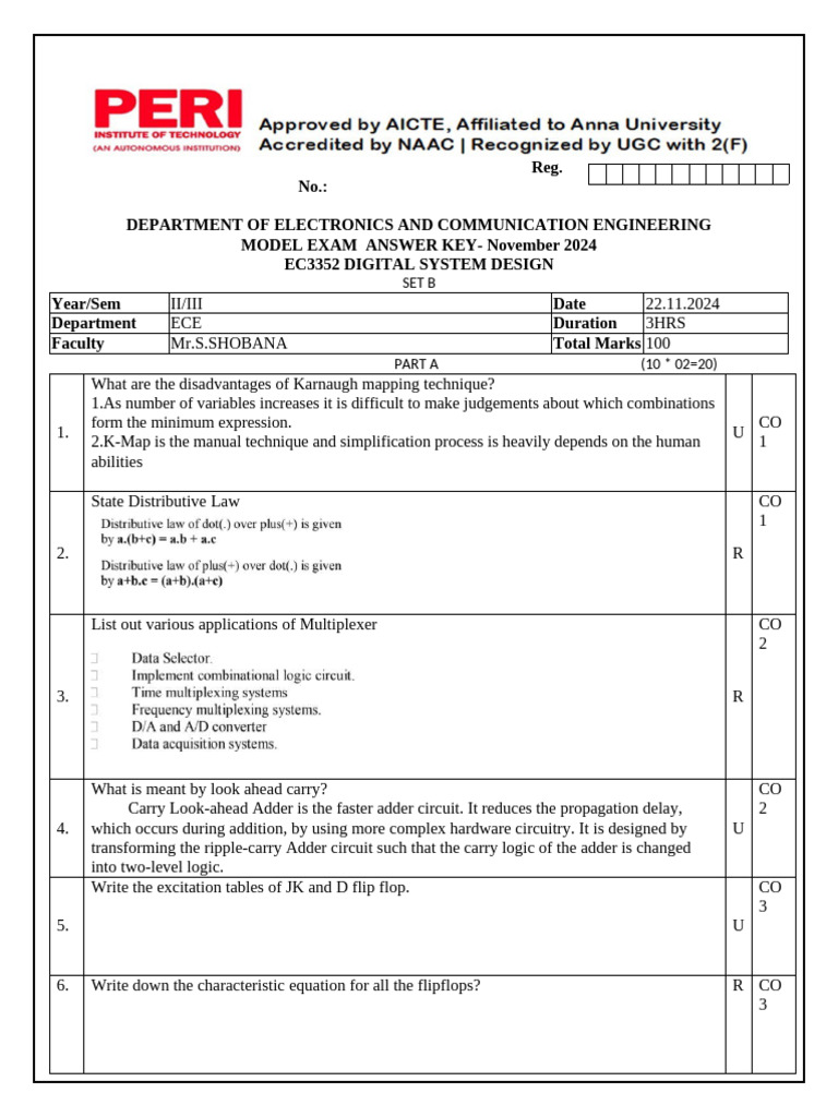 Digital System Design Exam Answer Key | PDF | Electronics | Digital ...