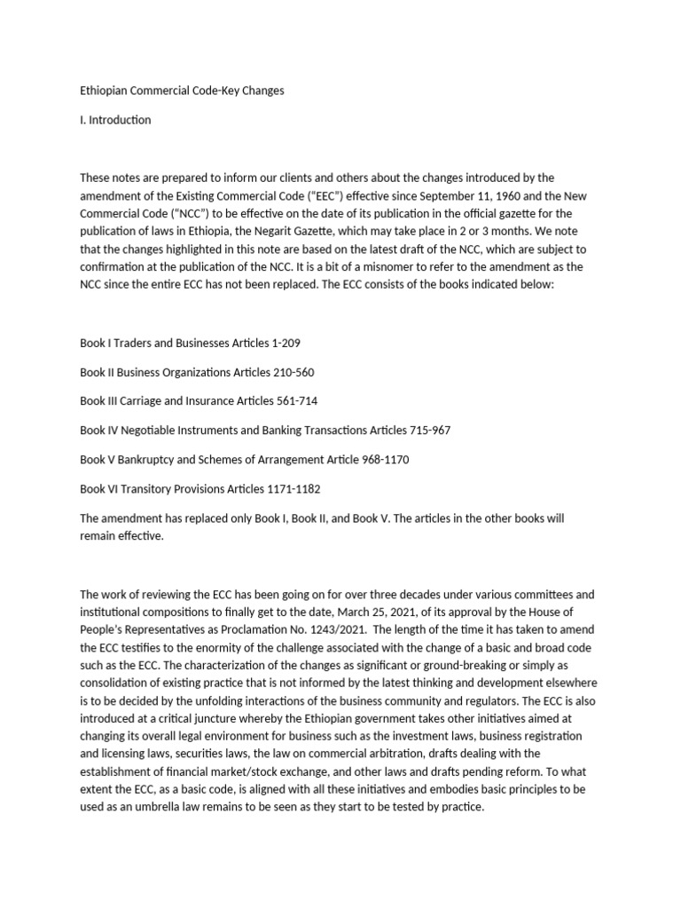 Ethiopian Commercial cnde changes-1-1 | PDF | Bankruptcy | Limited ...