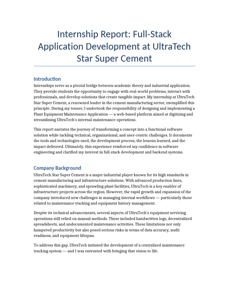 Final Internship Report UltraTech 3000 Words | PDF | Software ...