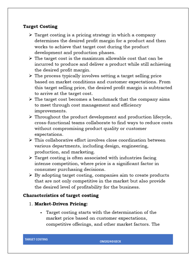 Target Costing Strategy Explained | PDF | Profit (Economics) | Pricing