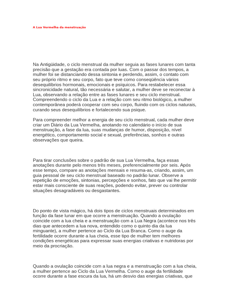 A Lua Vermelha Da Menstruação | PDF | Menstruação | Ciclo menstrual