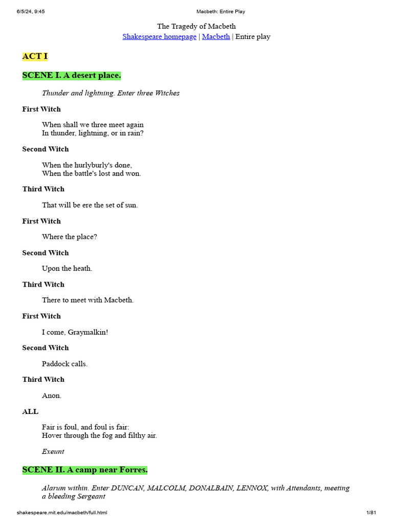 Macbeth: Full Text of the Play | PDF | Macbeth