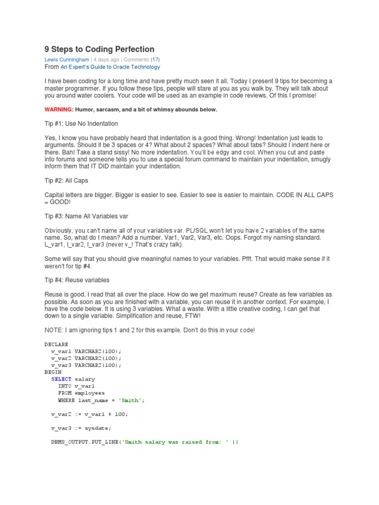 9 Steps To Coding Perfection | PDF | Subroutine | Parameter (Computer ...