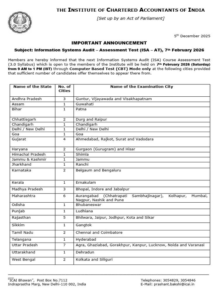 ISA Assessment Test Announcement 2026 | PDF | Retail Financial Services ...