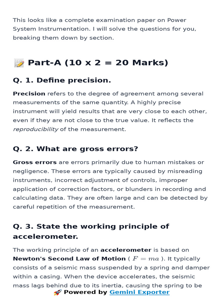 Gemini-Power System Instrumentation Exam Solution 2023-24 | PDF ...