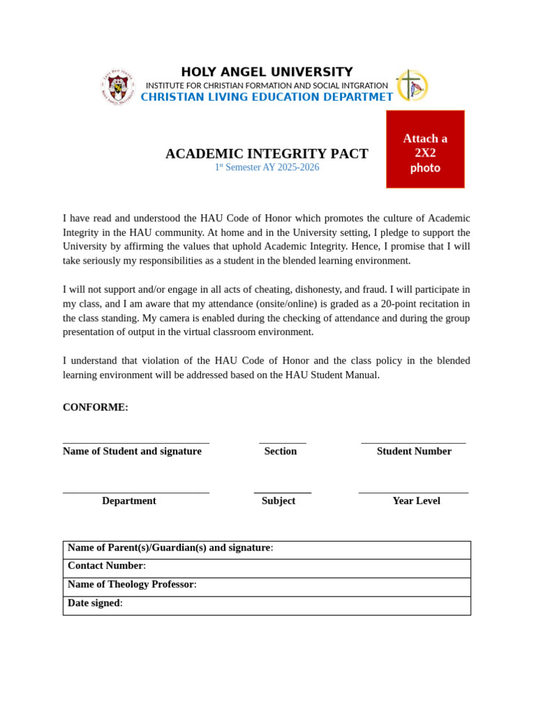 Academic+Integrity+Pledge+ +1st+Sem+SY+2025 2026 | PDF