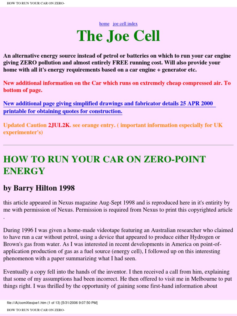 The Joe Cell - Barry Hilton | PDF | Natural Gas | Battery (Electricity)