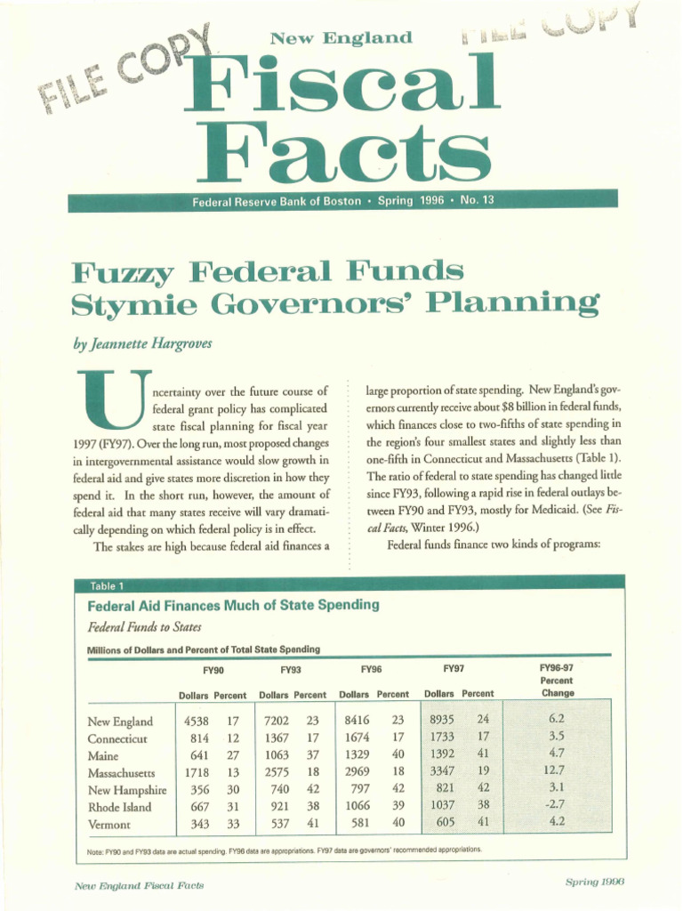 Federal Aid Impact on New England States | PDF | Government Budget ...