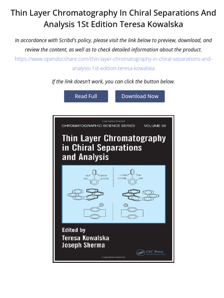 Thin Layer Chromatography in Chiral Separations and Analysis 1st Edition Teresa Kowalska | PDF
