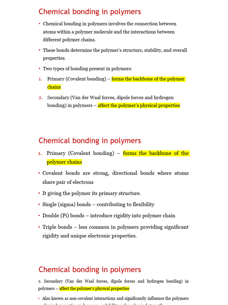 Understanding Polymer Chemical Bonding | PDF | Chemical Bond | Polymers