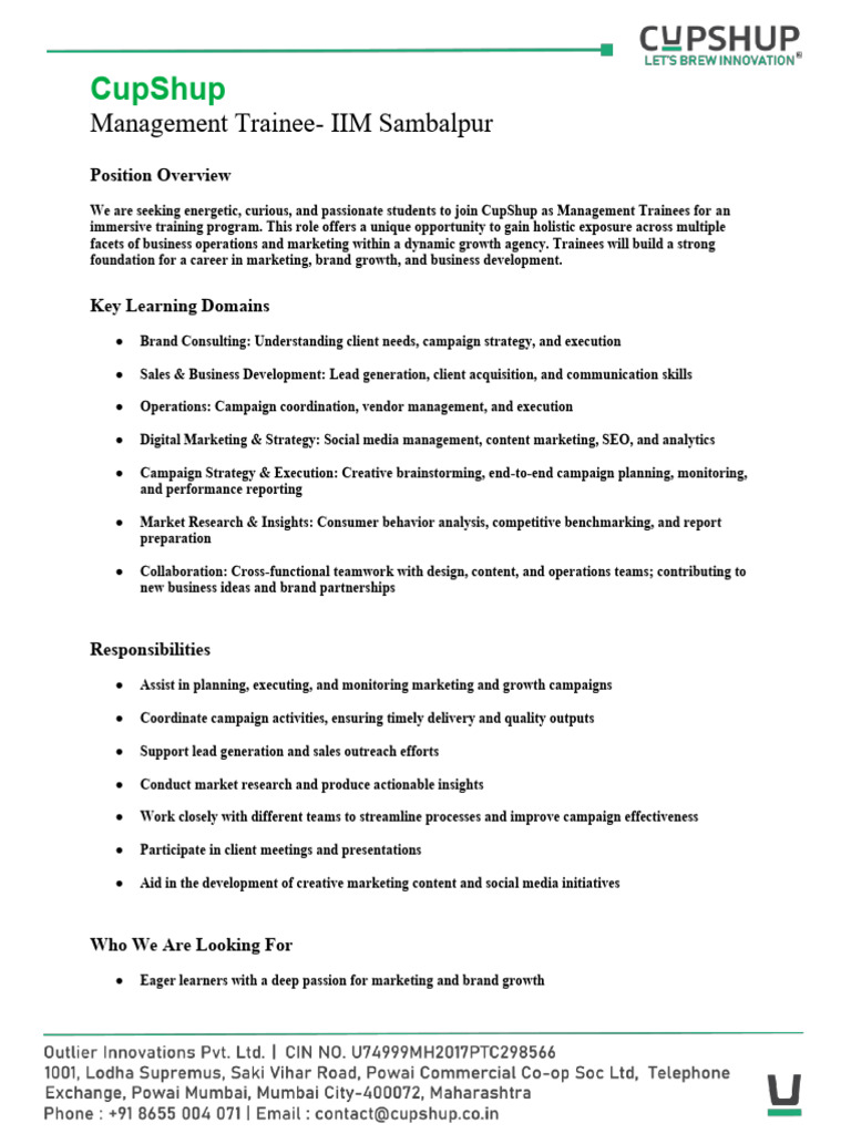 CupShup JD | PDF | Marketing | Digital Marketing