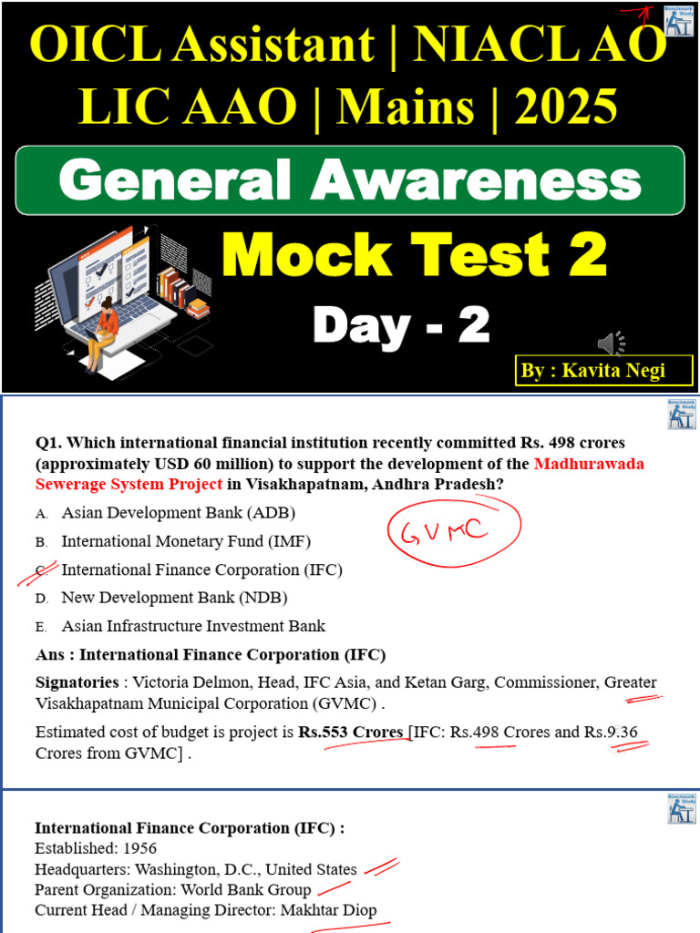 General Awareness - Mock Test 2 - OICL Assistant - With Anno | PDF ...