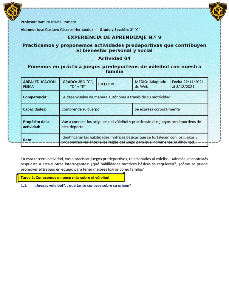 Actividad 4 3ro (1) | PDF | Vóleibol