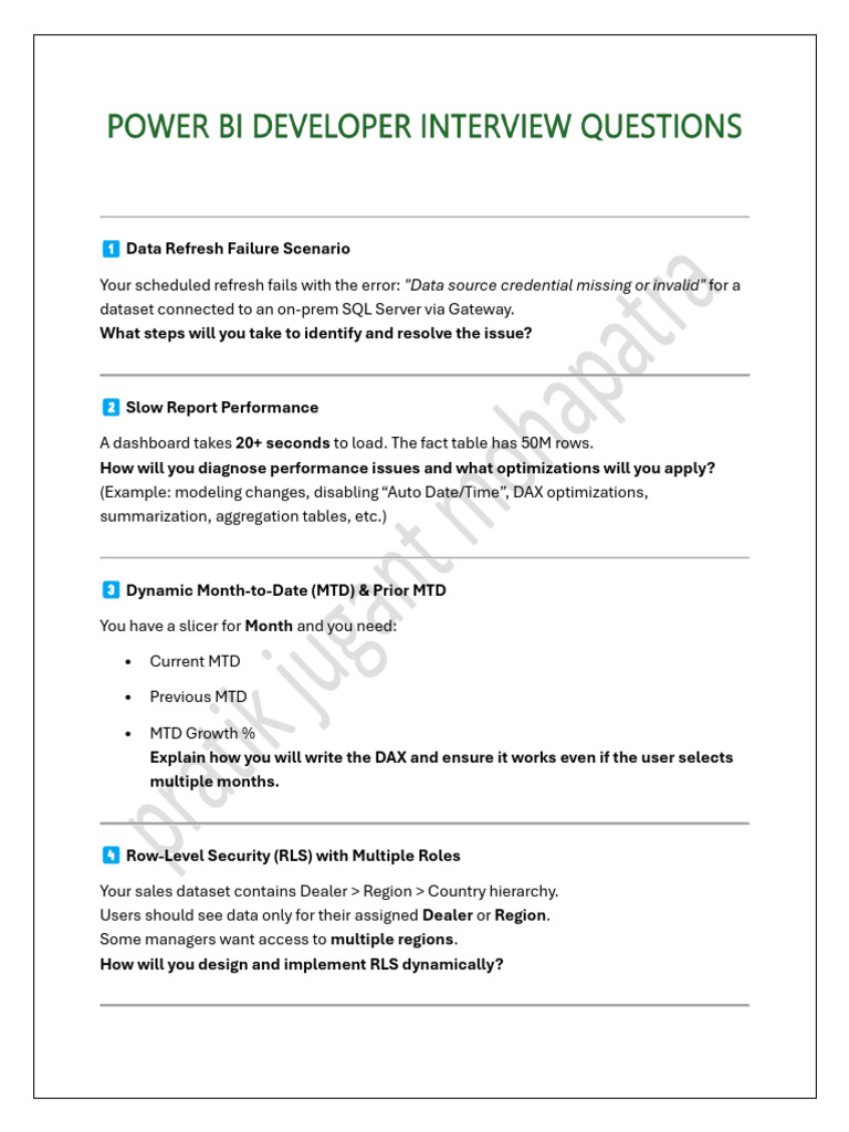 Power BI Scenario Based Interview Questions | PDF | Databases | Data ...
