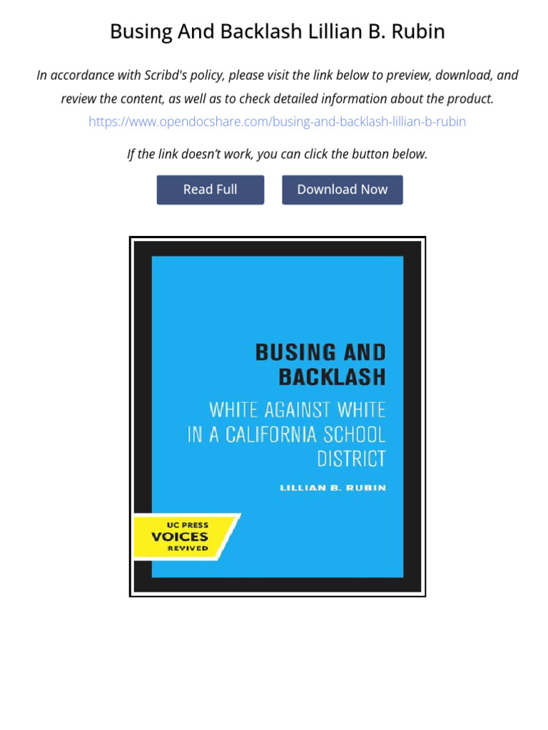 Busing and Backlash Lillian B. Rubin full | PDF | Socioeconomic Status