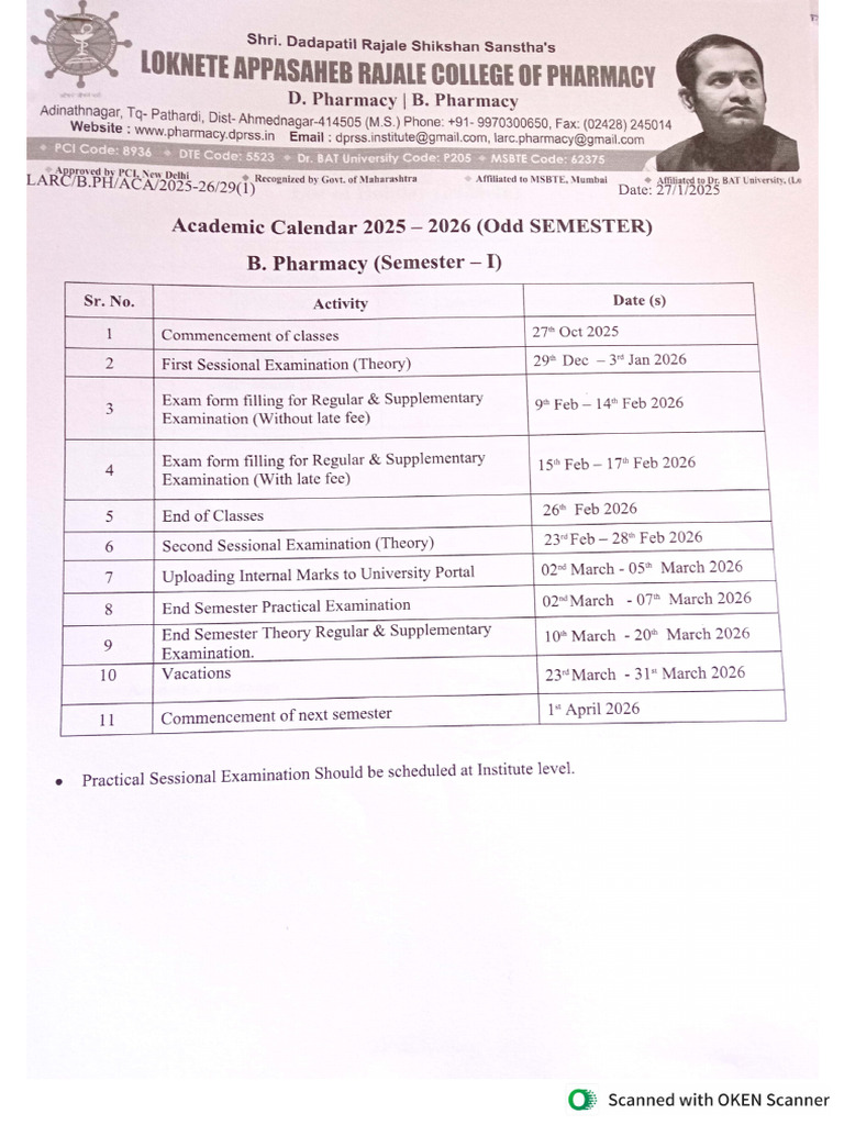 Institute Level Academic Calendar I Sem | PDF