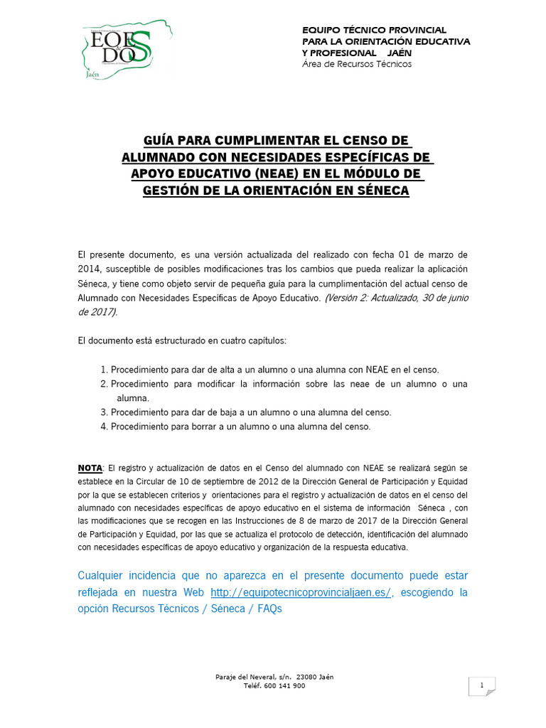 Guía Censo NEAE SÉNECA V2 | PDF