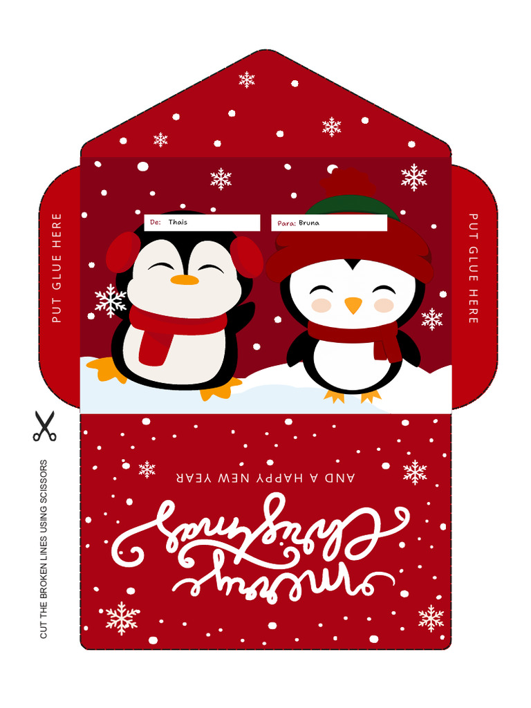 Red and Light Blue Illustrative Ready to Cut Christmas Envelope ...