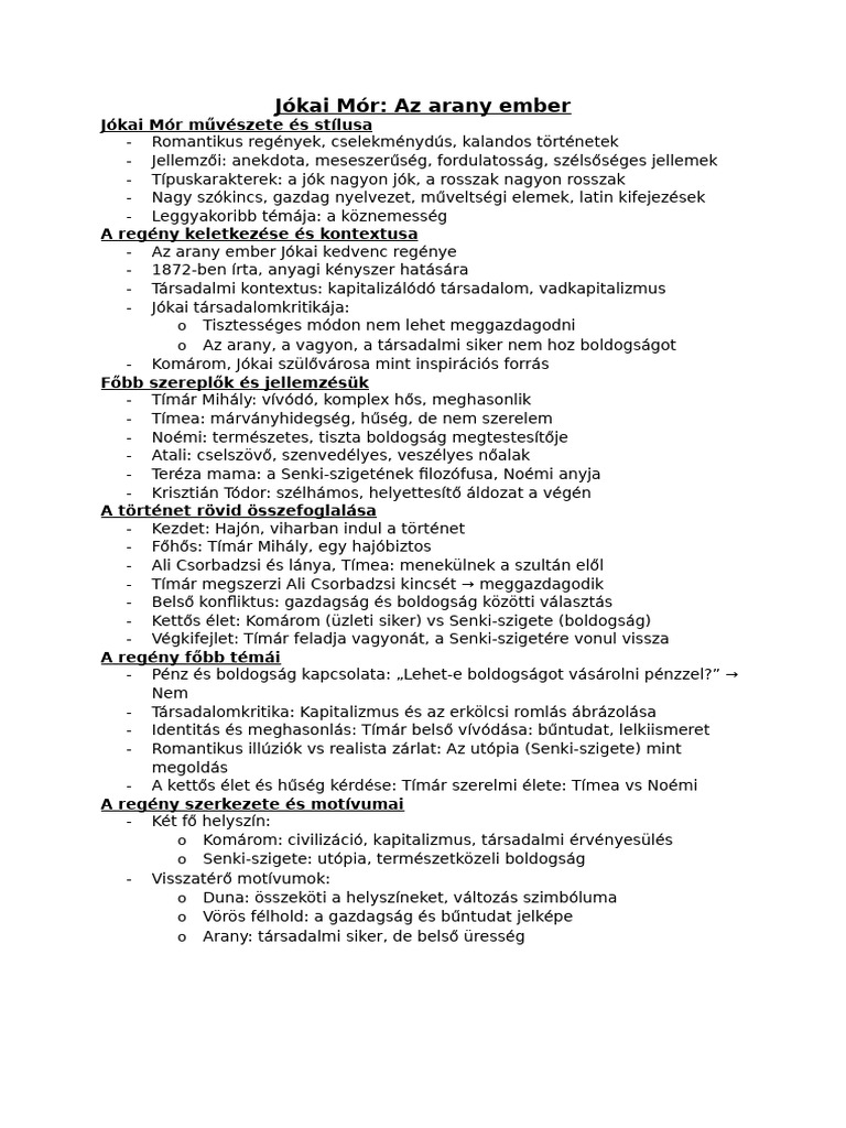 Jókai Mór Az Aranyember | PDF