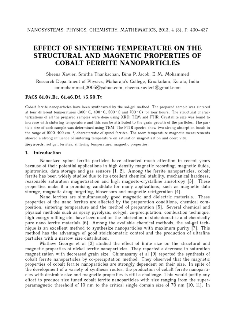 Sintering Temperature Effects on Cobalt Ferrite | PDF | Sintering ...