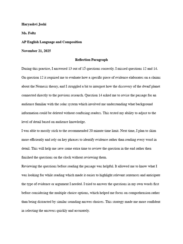 Reflection Paragraph | PDF