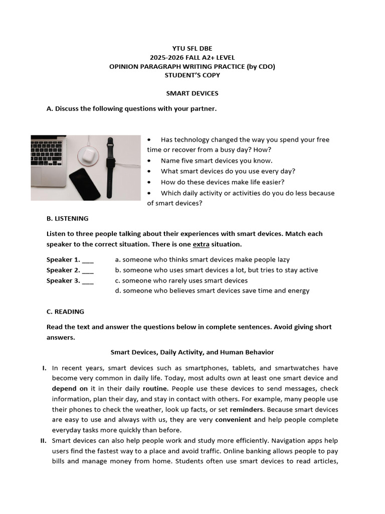 25-26 Fall A2+ Level Opinion Paragraph Writing Practice_SC | PDF ...